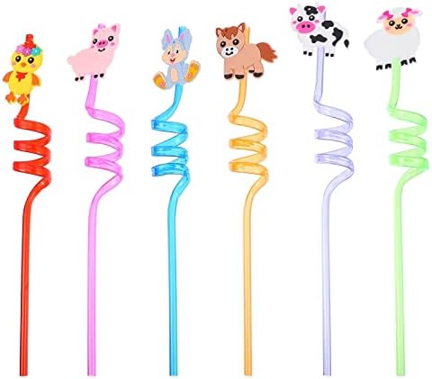 Cartoon Drinking Straws Crazy Straw: 6pcs Animal Curved Straws Reusable ...