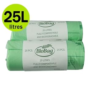 25 Litre x 50 Compostable Caddy Bags - Biobag Kitchen Food Waste ...