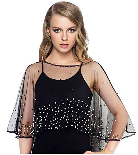 L'VOW Womens Pearl Beaded 1920s Flapper Shawl Wrap Mesh Gatsby Evening ...