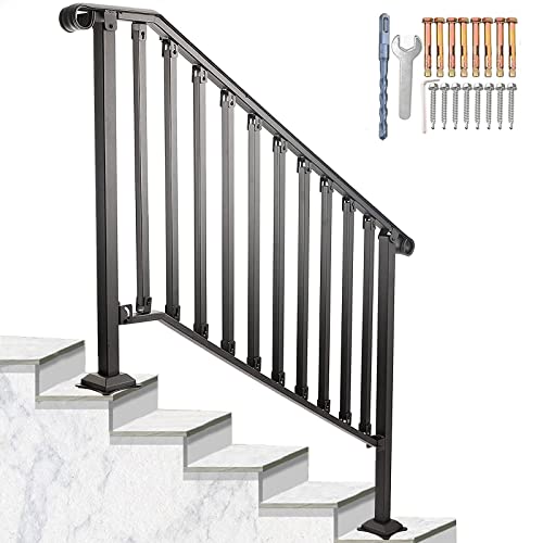 SPACEEUP Step Handrail Fit for 4 or 5 Steps Wrought Iron Handrail for ...