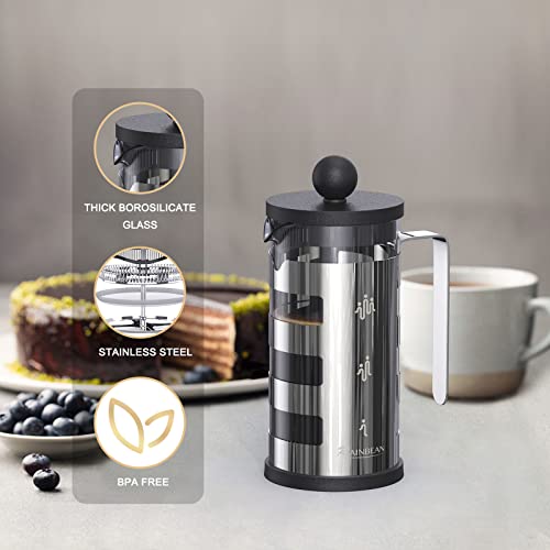 Mini French Press Coffee Maker 12 oz, Small Stainless Steel French ...