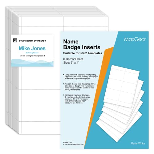 MaxGear Name Badge, Name Badges Inserts Name Badge Labels, Printable ...