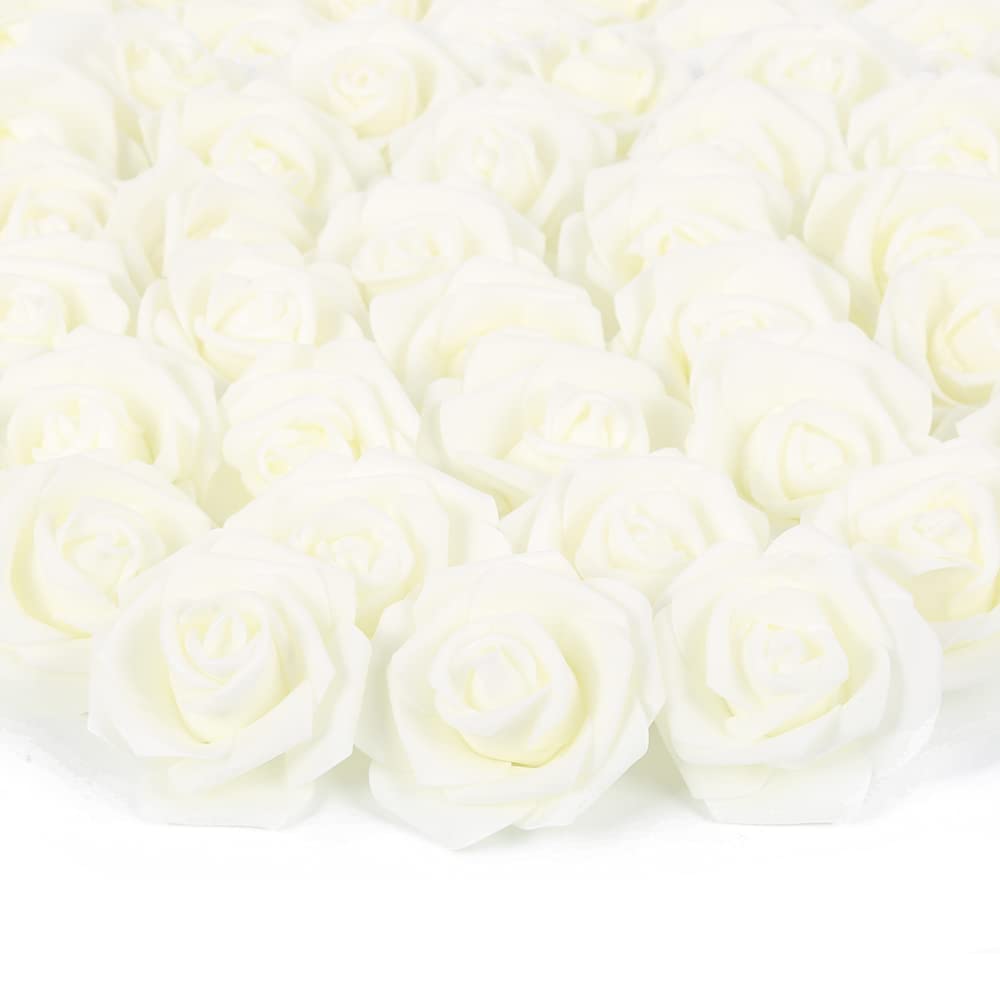 Artificial Rose Flowers, 200 pcs Foam Rose Bulk Ivory Fake Flower Heads ...