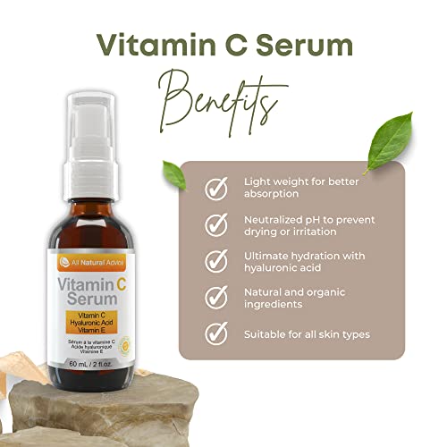 20% Vitamin C Serum For Face - All Natural Advice, with Hyaluronic Acid & Vitamin E – Facial ...