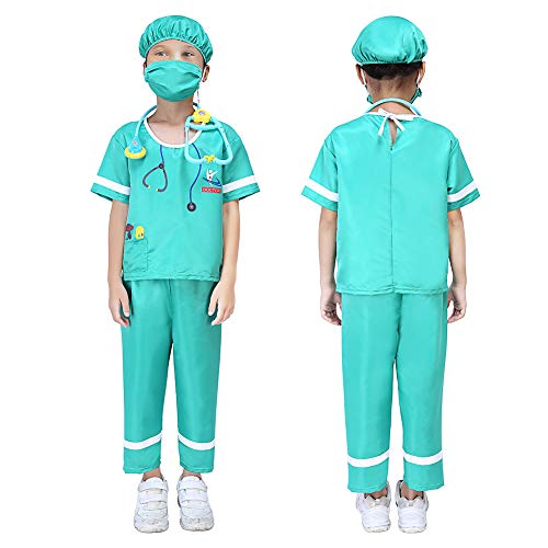 FunsLane Doctor Costume Kids Role Play Set, Green Surgeon Dress up ...