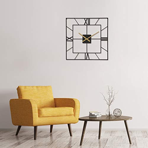 25" Wall Clock Modern Black Square Living Room Decor Clocks, Battery ...