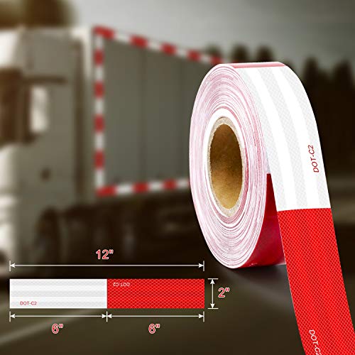 DIRZA Reflective Safety Tape 2 Inch x 151 Feet DOT-C2 Waterproof Red/White Adhesive Conspicuity ...