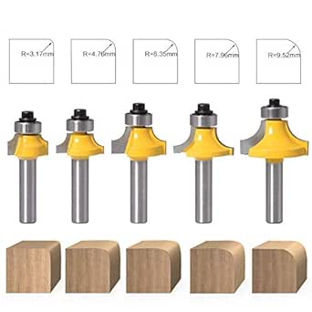 5Pcs 8mm Shank Round Over Router Bits, Woodworking Round Corner Milling ...
