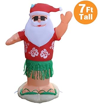 Amazon.com: 7 Foot Inflatable Santa Claus & Penguin on an Island w ...