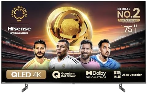 Hisense 75 inch QLED Smart TV E7N-Quantum Dot Colour, AI Picture, Dolby Vision, Dolby Atmos ...