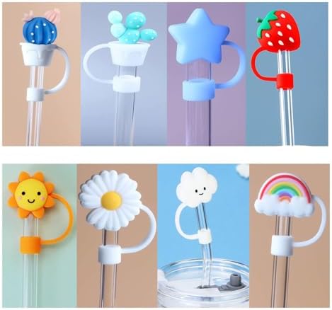 Duomama 8pcs Cartoon Reusable Drinking Straw Covers - Lovely Straw Tips ...