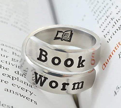 Amazon.com: Book Worm - Hand Stamped Aluminum Spiral Wrap Twist Ring ...