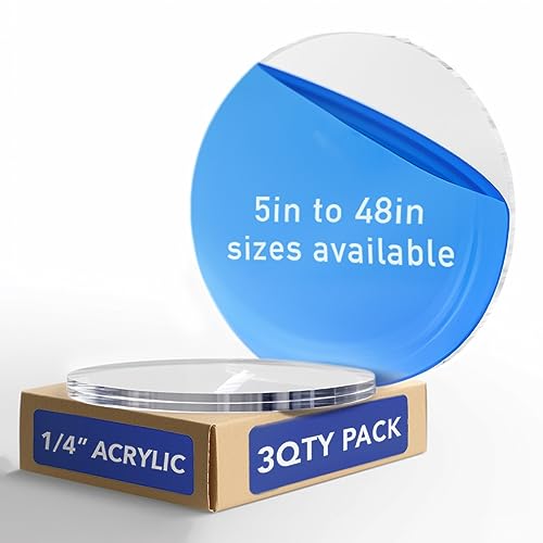 SPEEDYORDERS 3 Qty 1/4" Plexiglass Sheet, 6 Inch Diameter Clear Acrylic ...