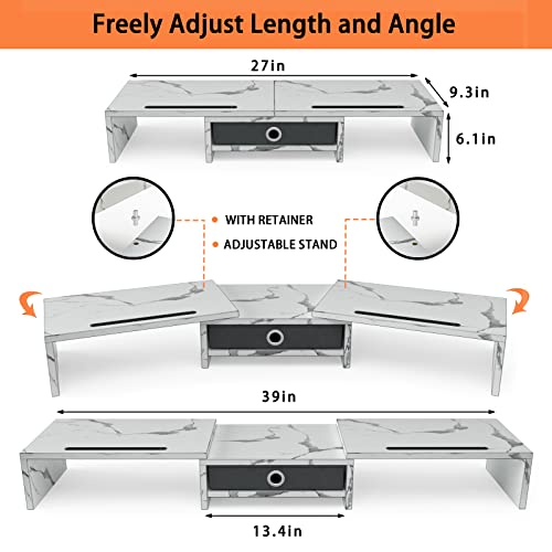 WESTREE Dual Monitor Stand Riser with Drawer-Monitor Stand Riser for 2 ...