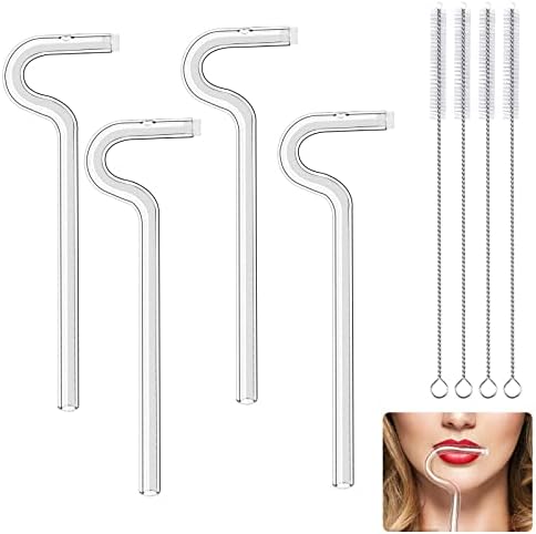 Anti-Wrinkle Straw Set of 4, Reusable Glass Drinking Straw Flute Style ...