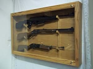 Amazon.com : 3 Gun Wooden Locking Display Case - Red Oak with Golden ...