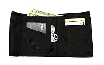 Ballistic Nylon Bifold Wallet with Zippered Coin Pocket (Black) - Made ...