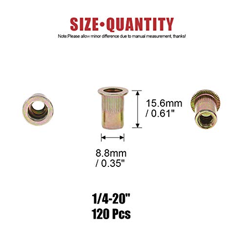 Hilitchi 120 Pcs 1/4-20 UNC Rivet Nuts Threaded Insert Nut (1/4-20 UNC ...
