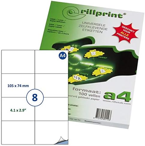 Rillprint Self Adhesive Labels Stickers | 800 Labels | 105 x 74 mm | 8 ...