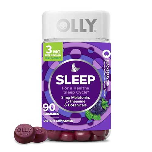 OLLY Sleep Gummy, 3mg Melatonin, L-Theanine, Chamomile, Lemon Balm, Sleep Aid, BlackBerry, 90 ...