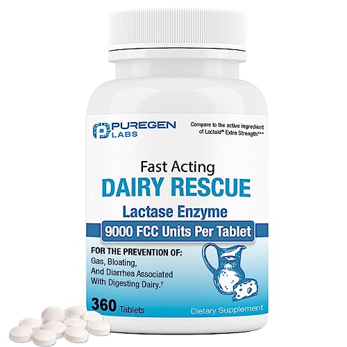 Puregen Labs Dairy Relief Fast Acting Lactase Enzyme 9000 FCC, Lactose ...