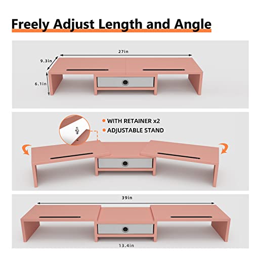 WESTREE Dual Monitor Stand Riser With Drawer, 3 Shelf Computer Monitor ...