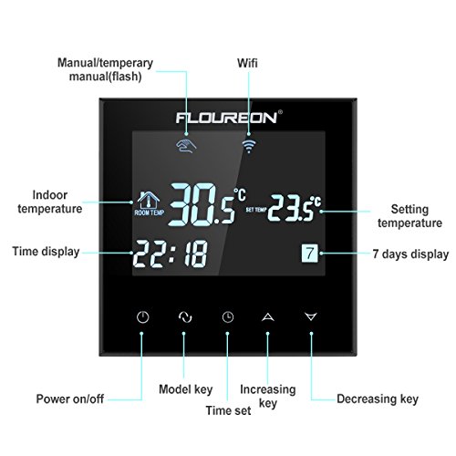 FLOUREON Wifi Thermostat LCD Touchscreen Heating Thermostat Support App ...