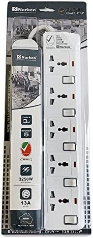Narken TC HD 5-3 HD-Series Extension Cord (ESMA Certified), 5 Ways 3 ...