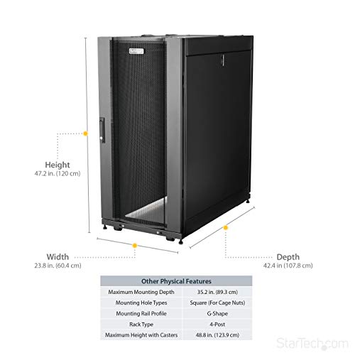 StarTech.com 25U Server Rack Cabinet - 4 Post Adjustable Depth 7-35 ...