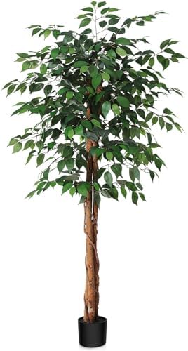 Dorany Artificial Ficus Tree with Natural Wood Trunk, Silk Fake Ficus ...