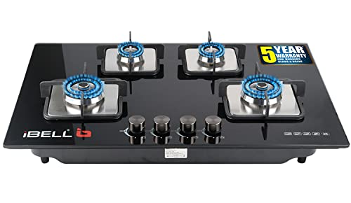 iBELL 4B555GH1 Hob Gas Stove 4 Burner with Toughened Glass, Auto ...