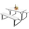 GYMAX Picnic Table, Table Bench Set w/Stable Steel Frame & All Weather ...
