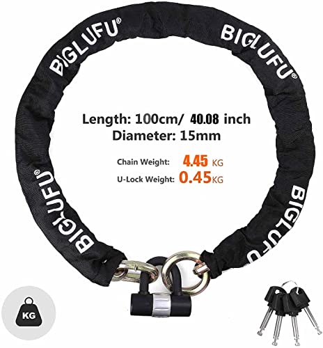 BIGLUFU Motorcycle Chain Locks, 0.6 inch/15mm Chain Links, Heavy Duty U ...