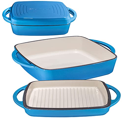 Bruntmor 2 In 1 Enameled Square Cast Iron Baking Pan Cookware Dish With ...