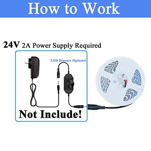 JOYLIT 24V LED Strip Lights White 6000-6500K, 16.4ft/5M Flexible 300 Units SMD5050 LEDs, No ...