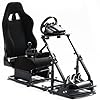 Supllueer Sim Racing Cockpit Black Racing Seat Wheel Stand with 2 Arms ...
