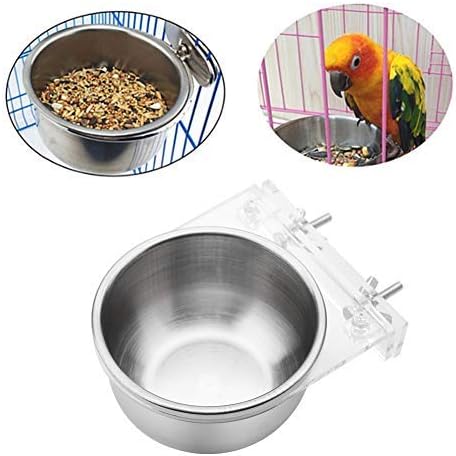 Bird Cage Feeding Bowl Dish Water Seed Feeder Stainless Steel Hanging ...