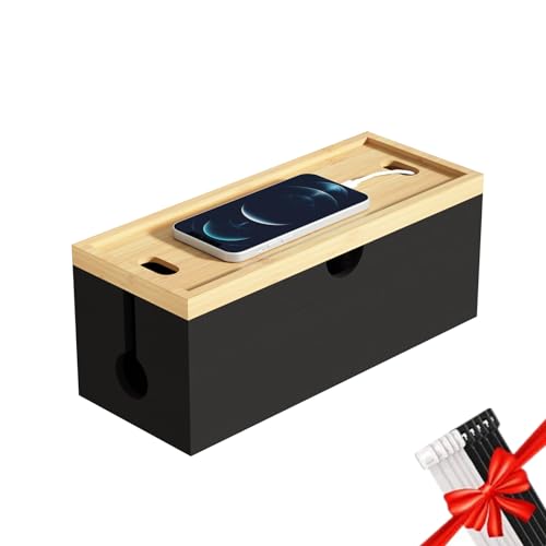 Bamboo Cable Management Box, Medium Cord Organizer Box Cable Box to ...