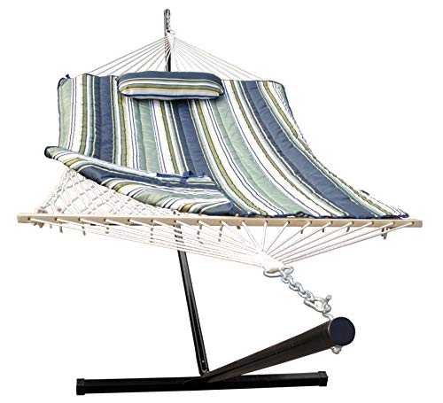 SUNLAX Double Hammock with 12FT Portable Steel Stand and Spreader Bar ...