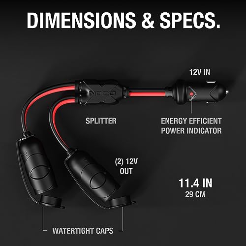 NOCO GC020 15A 14AWG 12V Splitter, Heavy-Duty 2-Way Cigarette Lighter ...