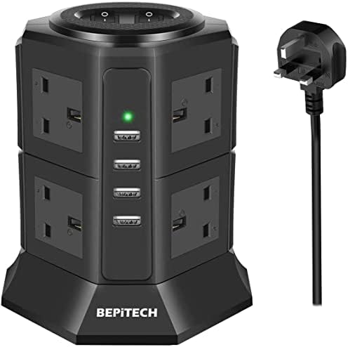 BEPiTECH 12-in-1 Extension Cord Tower Outlets, Protected 8 UK-UAE Power ...