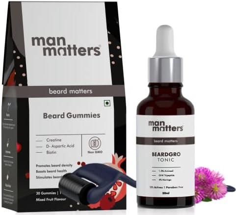 Man Matters Beard Gummies, BeardGro Beard Growth Tonic and Advance Derma Roller for Men | 30ml ...
