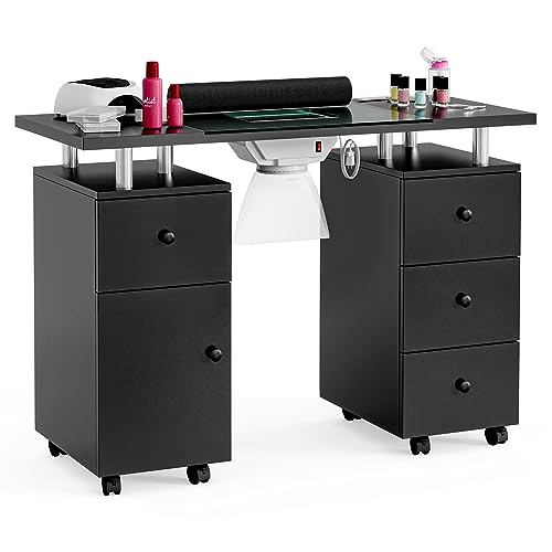 Belandi Manicure Table, Glass Top Nail Tech Desk Nail Table Station for ...