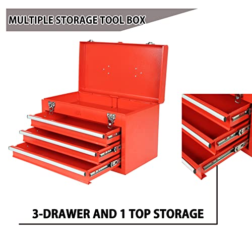 Portable Toolbox Chest, 20 Inch Portable 3 Drawer Steel Tool Box with ...