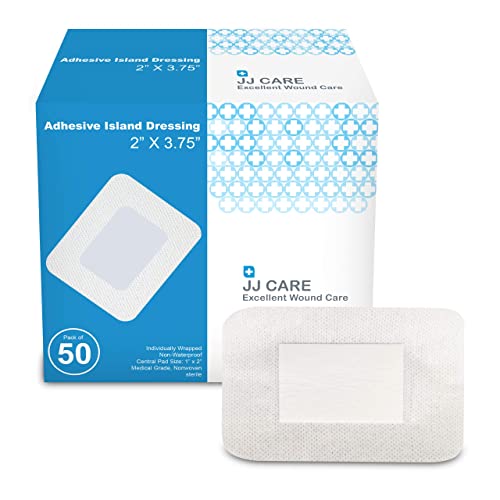 JJ CARE [Pack of 50] Adhesive Island Dressing 2" x 3.75", Sterile & Breathable Bordered Adhesive ...