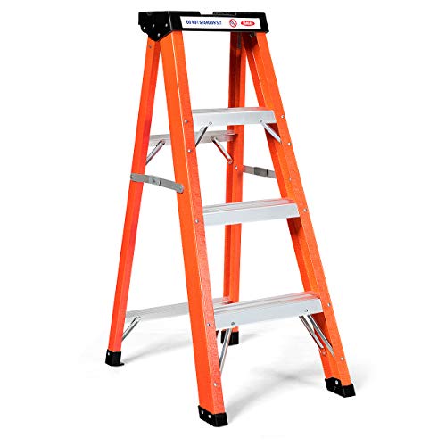 Goplus 4 Ft Fiberglass Step Ladder, Folding 3 Step Pro Platform Ladder ...