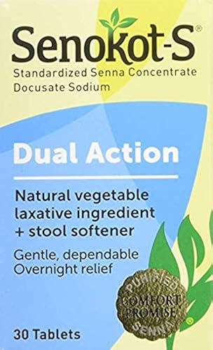 Senokot-S Dual Action 30 Tablets, Natural Vegetable Laxative Ingredient ...