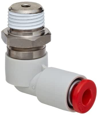 SMC KS Series PBT Rotary Push-to-Connect Tube Fitting, 90 Degree Elbow with Sealant, 5/32" Tube ...