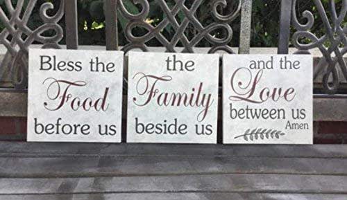 Amazon.com: Dining Room Prayer Sign, Custom Kitchen Decor, Bless The Food, Family and Love, 3 ...