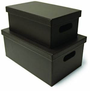 Faux Leather Storage Boxes, Set of 2, Brown: Amazon.co.uk: Kitchen & Home